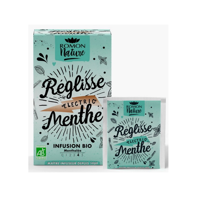 Romon Nature Infusion plaisir Réglisse Menthe bio 16 sachets tisane mentholée tonique et ...