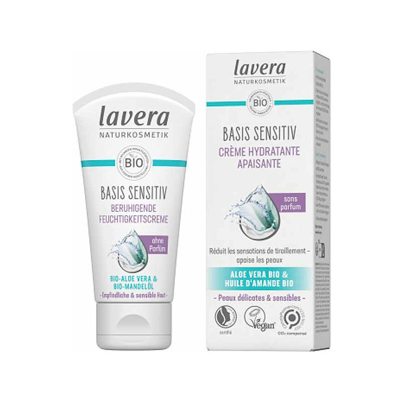 Lavera Crème hydratante apaisante Basis sensitiv 50 ml amande douce aloe vera peaux sensibles ...