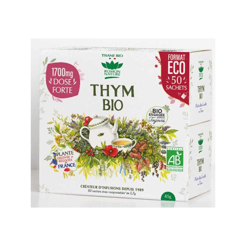 Romon Nature Tisane Thym Bio 50 sachets infusion de thym du sud Les copines bio